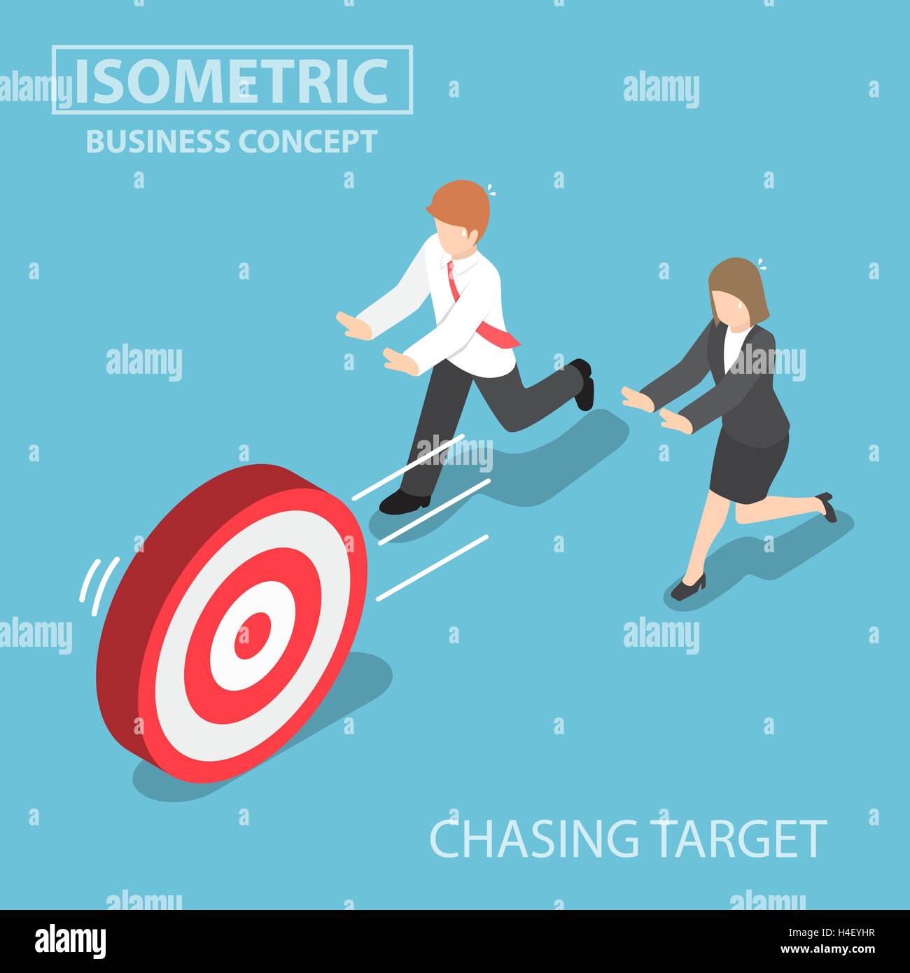 Flat 3d isometric business people chasing the target, motivation and ...