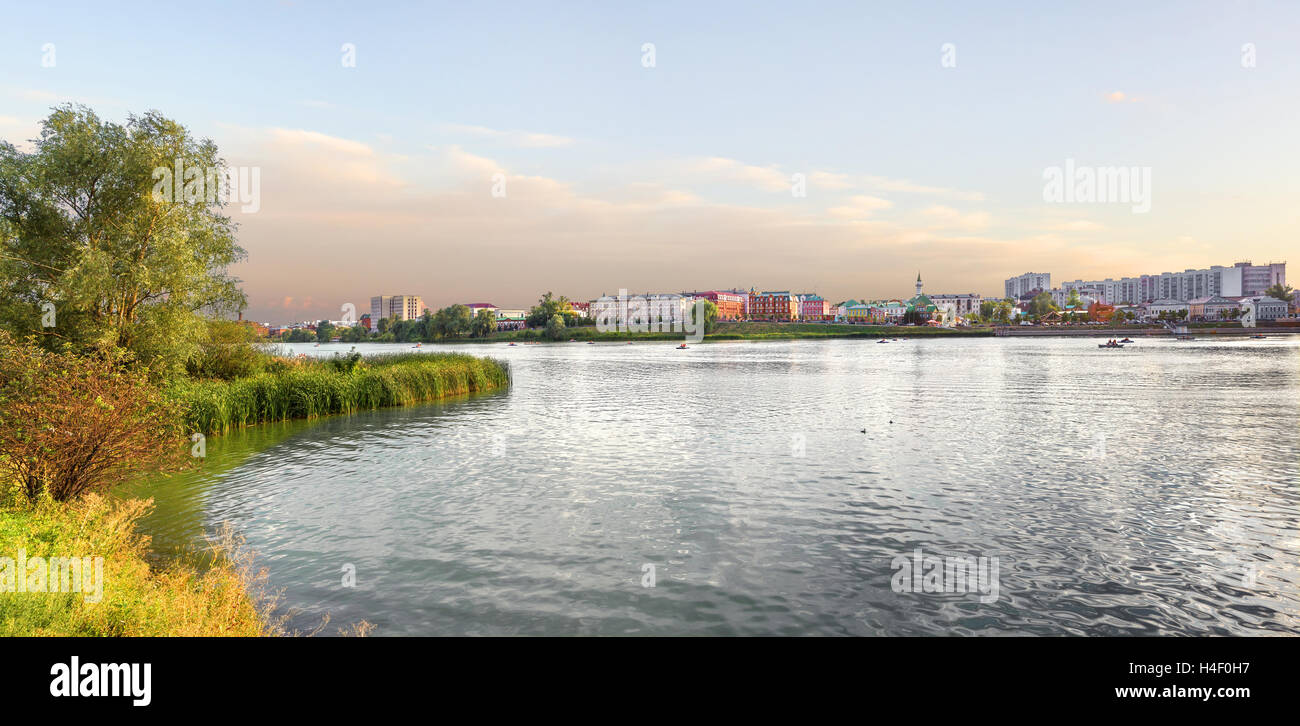 Panoramic Lake Kaban and its surroundings in the evening at sunset ...