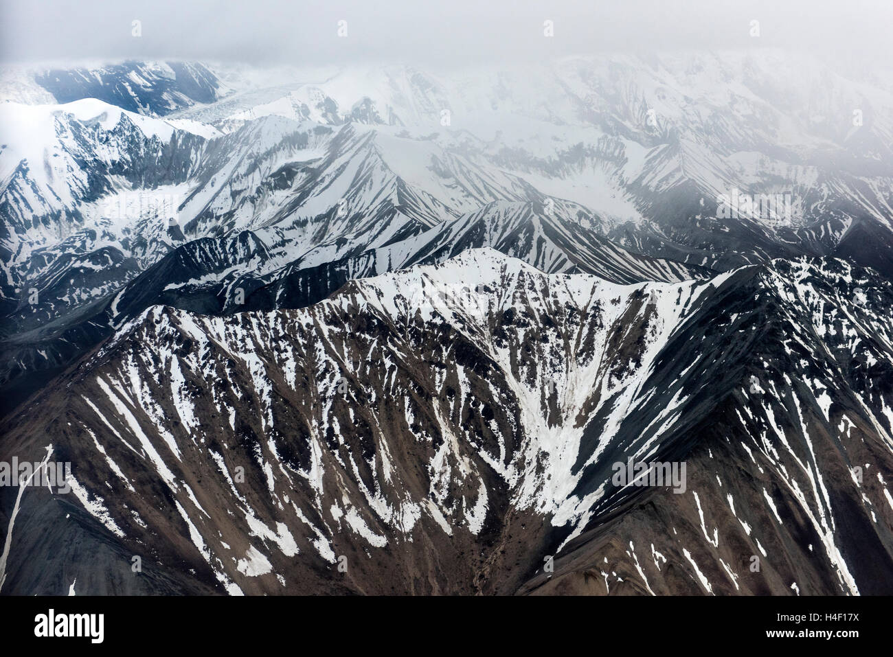Mountain Range Denali aerial view, Denali National Park, Alaska Stock ...