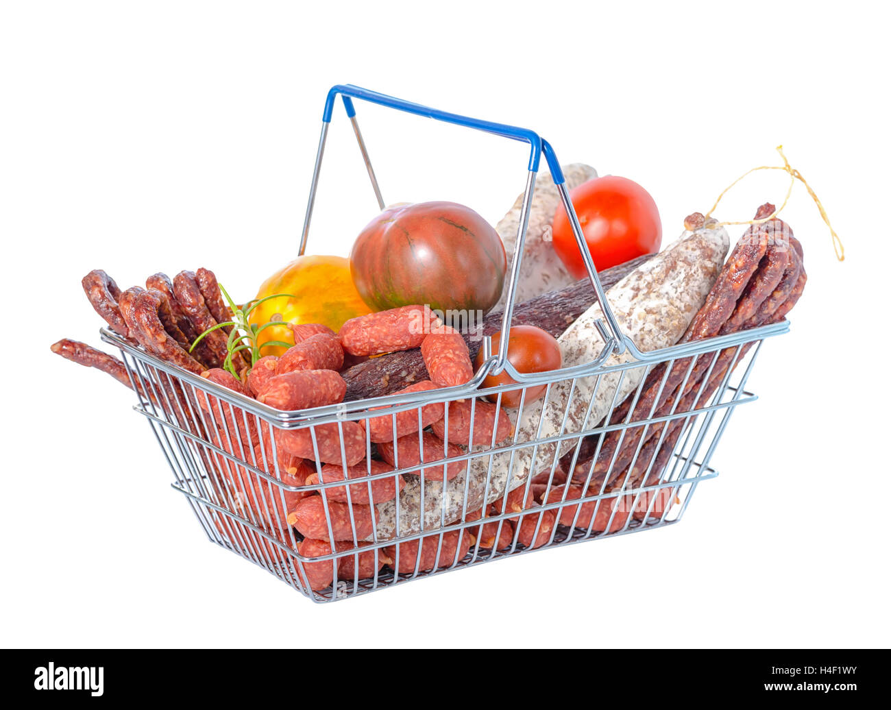 shopping basket full of food including fresh of tasty delicious dried ...