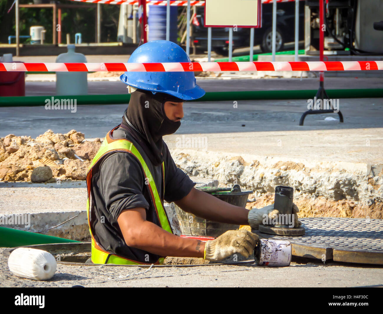 technician repairing and maintenance fuel pipe underground station ...