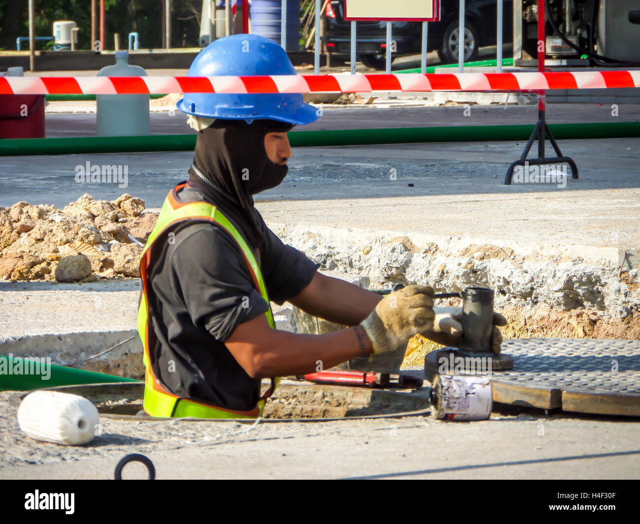 technician repairing and maintenance fuel pipe underground station ...