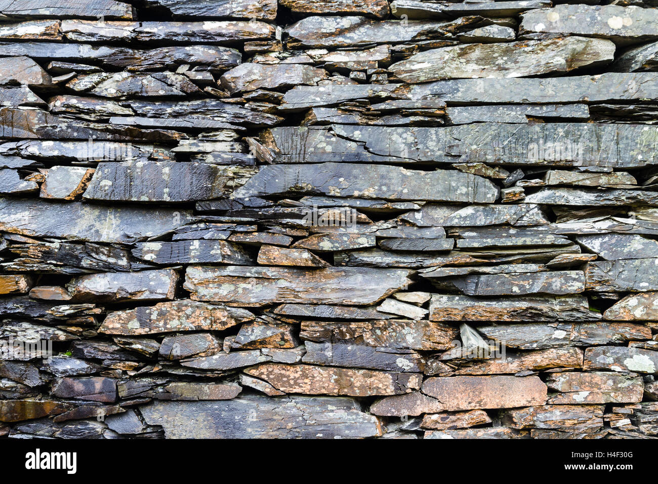Old weathered dry stone slate wall making background texture Stock ...