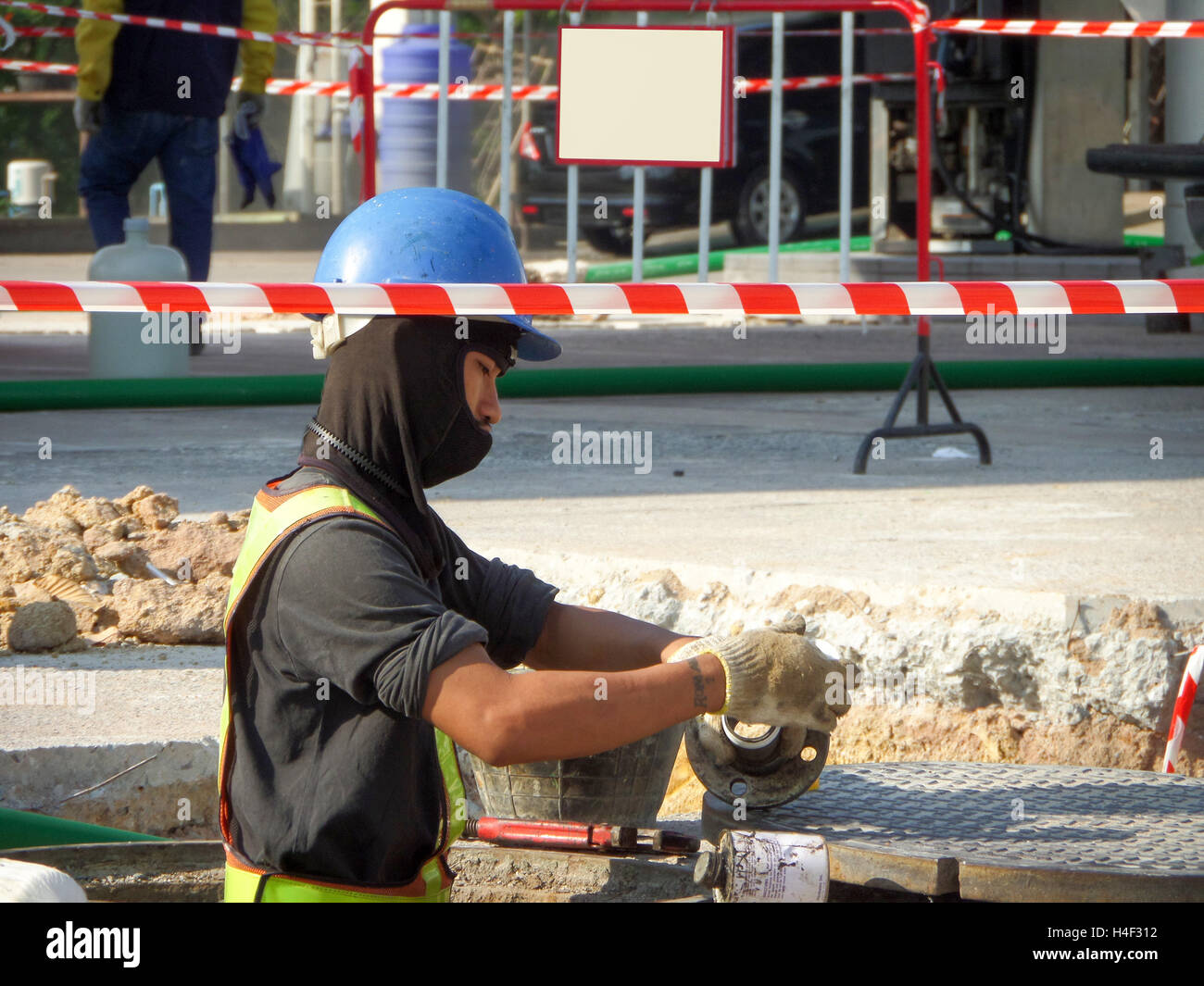 technician repairing and maintenance fuel pipe underground station ...