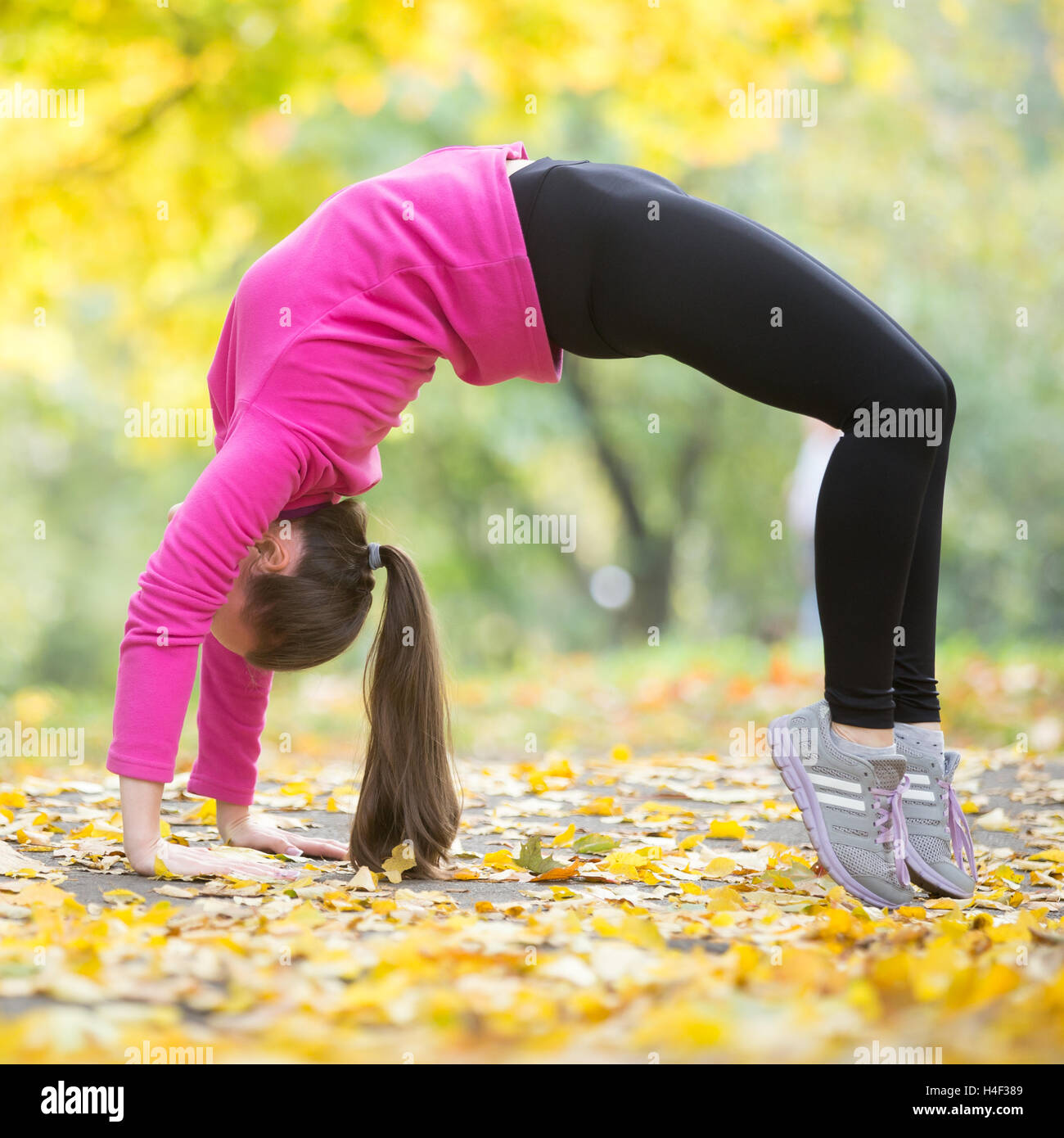 Autumn fitness: Bridge Pose Stock Photo - Alamy