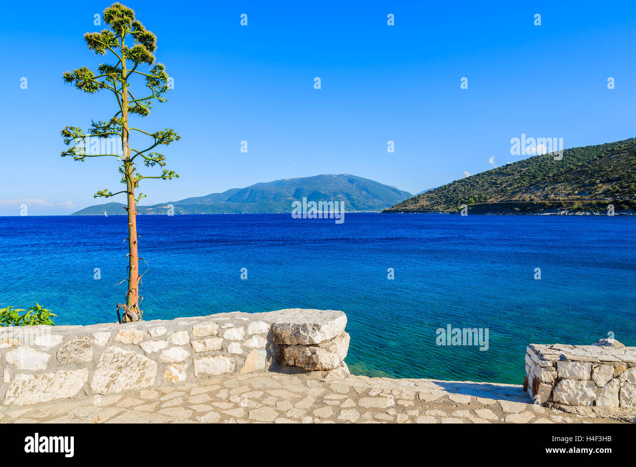 Promenade on coast of Kefalonia island in Agia Efimia, Greece Stock ...
