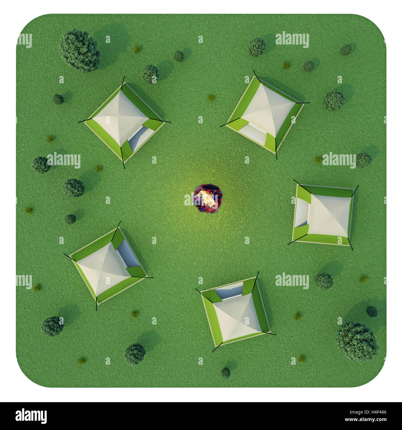 camping top view 3d illustration Stock Photo - Alamy
