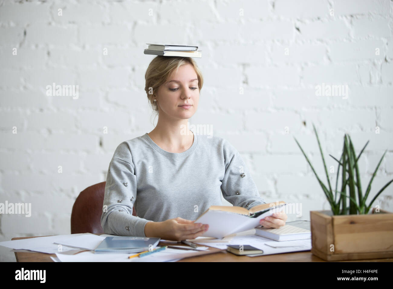 Woman head on desk hi-res stock photography and images - Alamy