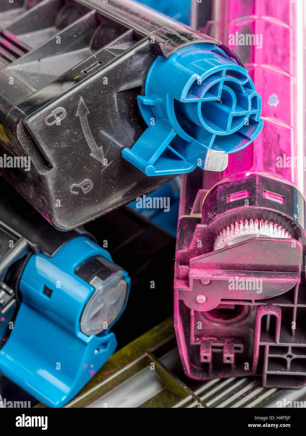 Pile of used color laser printer toner cartridges Stock Photo - Alamy