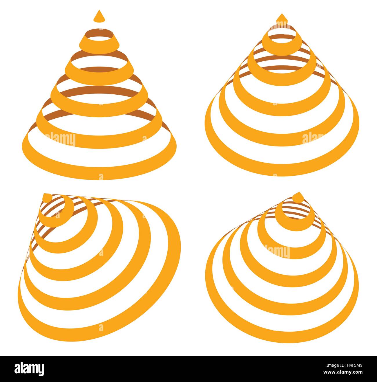 Geometric triangles with stripes, lines in 4 angle. Cone with stripes ...