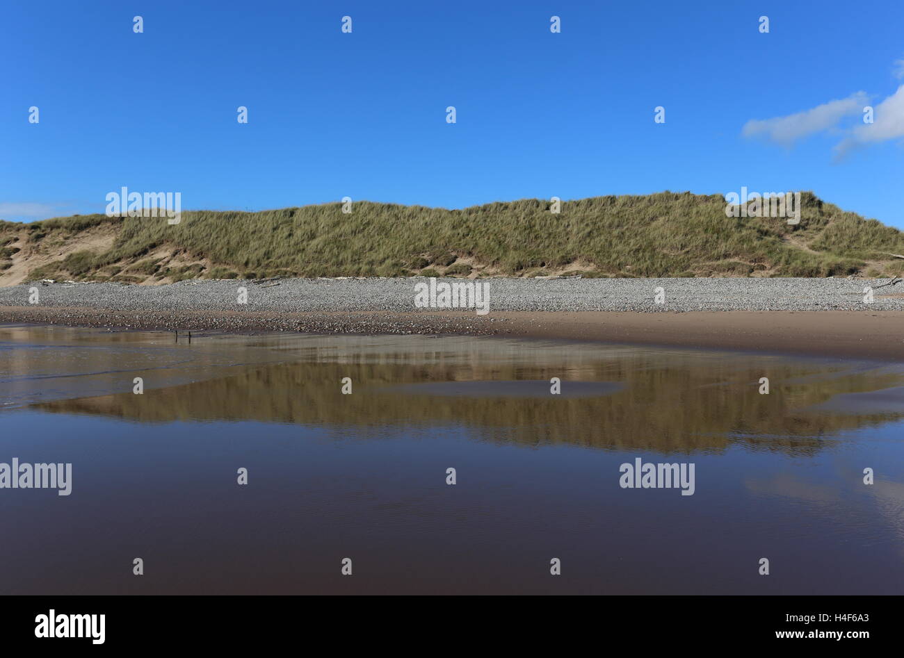 Dunes reflected Montrose Bay beach Scotland October 2016 Stock Photo ...