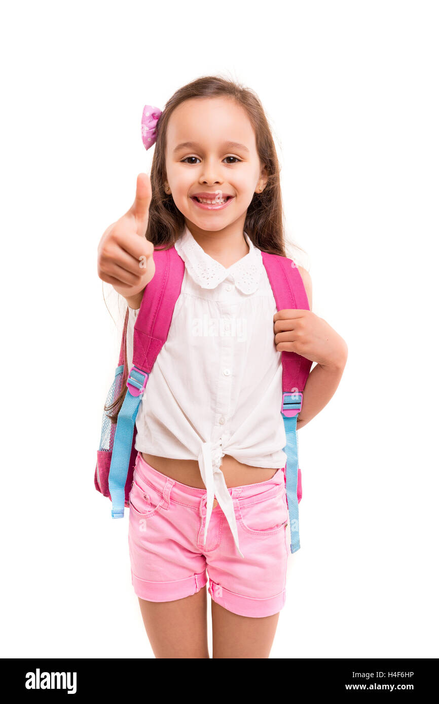 Small girl showing thumbs up, isolated over white background Stock ...
