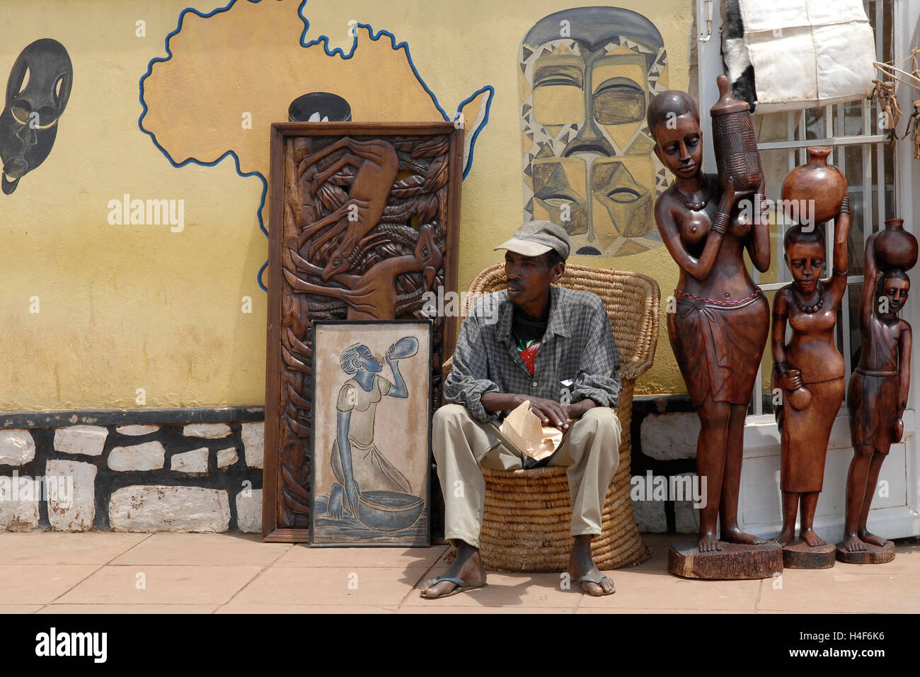 A souvenir shop selling African artcrft in the city of Kigali capital ...