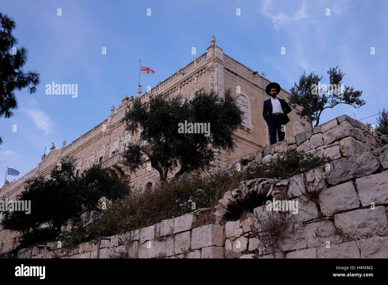 An Ultra orthodox Jew gazing from the Greek orthodox seminary in Mount ...