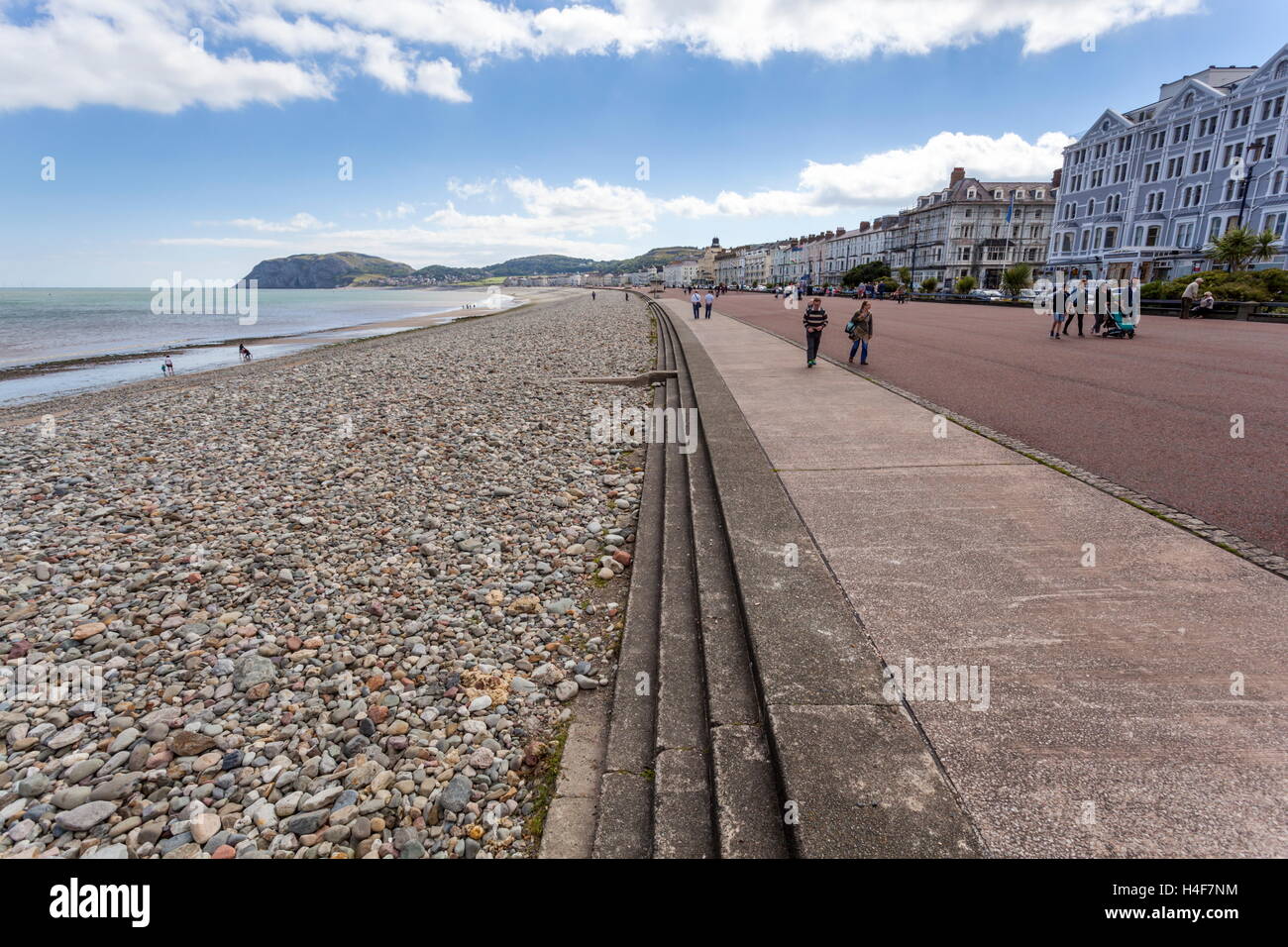 Looking towards The Little Orme along Llandudno Promenade and beach Stock Photo - Alamy