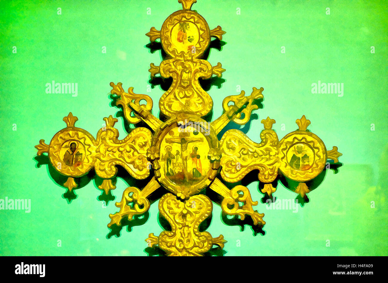 Illustration of the Christian Orthodox Cross (detail), wood, gesso ...