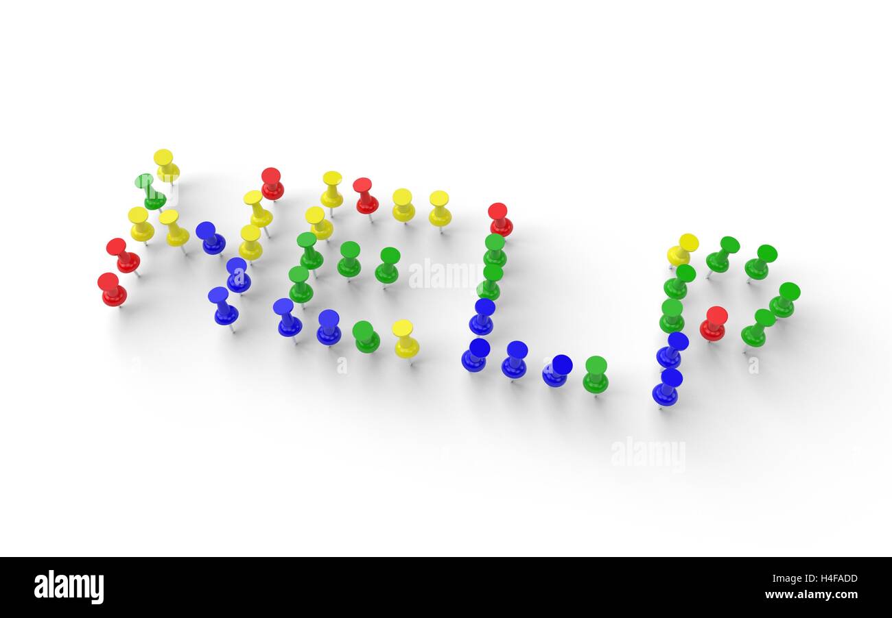 The word help made from pins. 3D render Stock Photo - Alamy