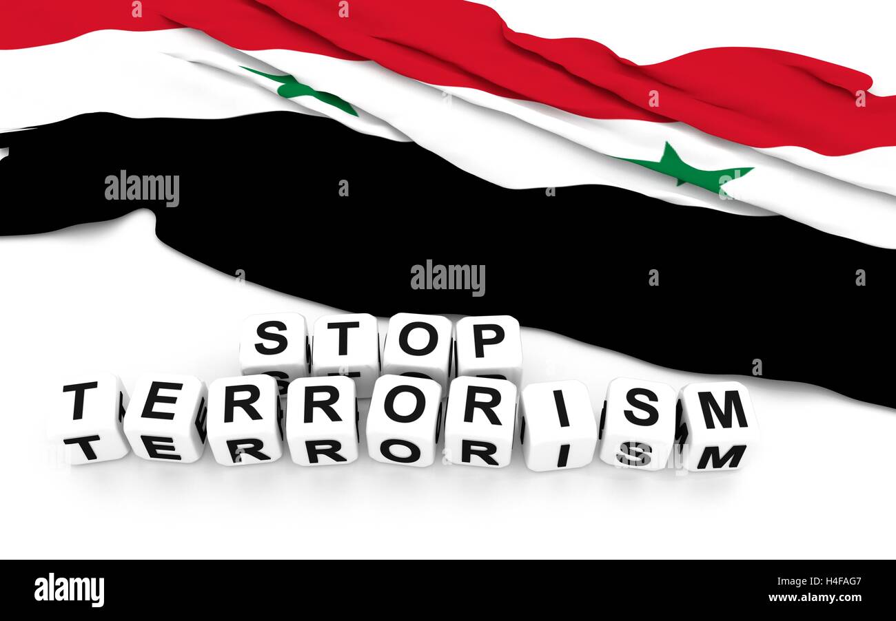 Syria flag and write stop terrorism. 3D rendering Stock Photo - Alamy