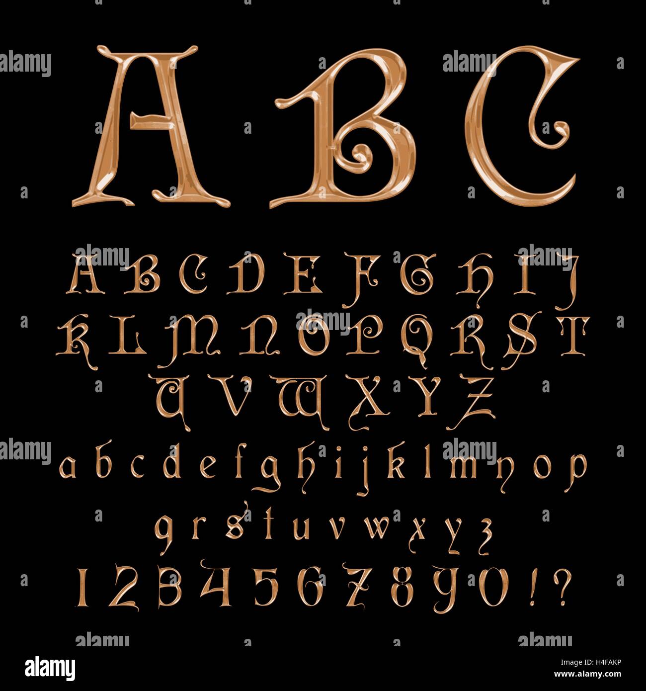 Elegant Gold Font, Alphabet, ABC and numbers Stock Vector Image & Art ...