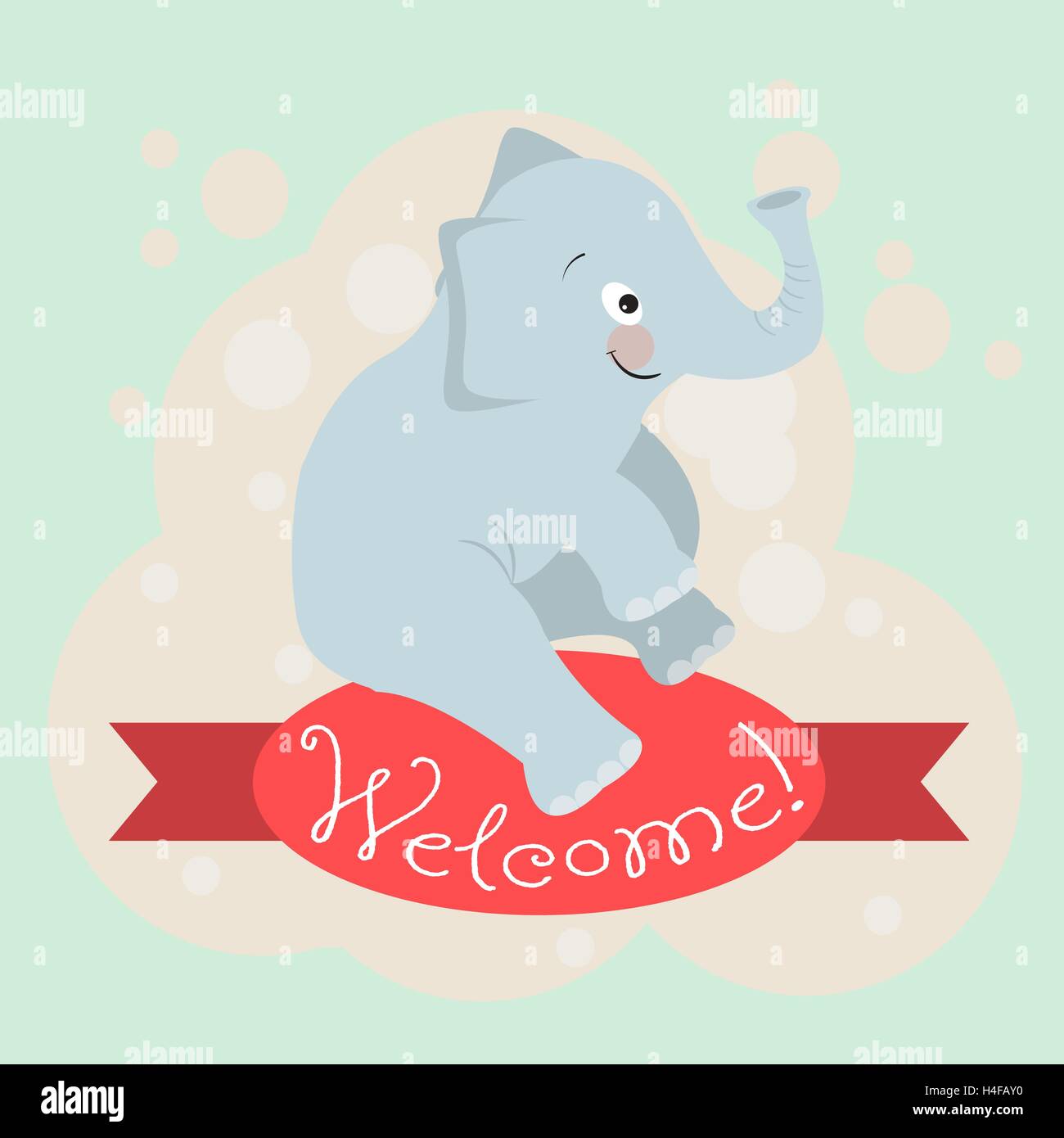 Card with the inscription on the tape Welcome and animals elephant ...