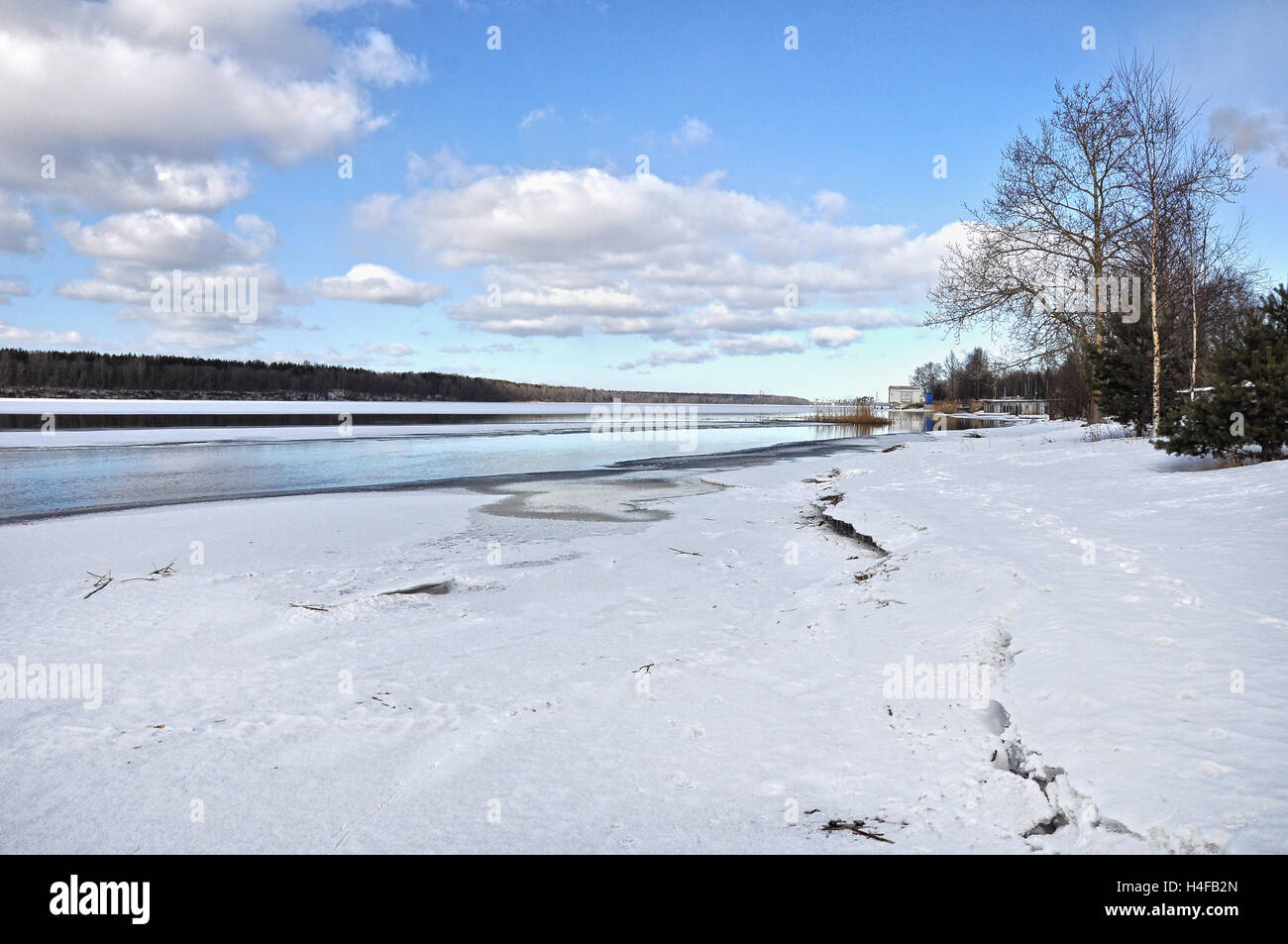 The Neva river in the Leningrad region. Garages to accommodate boats ...