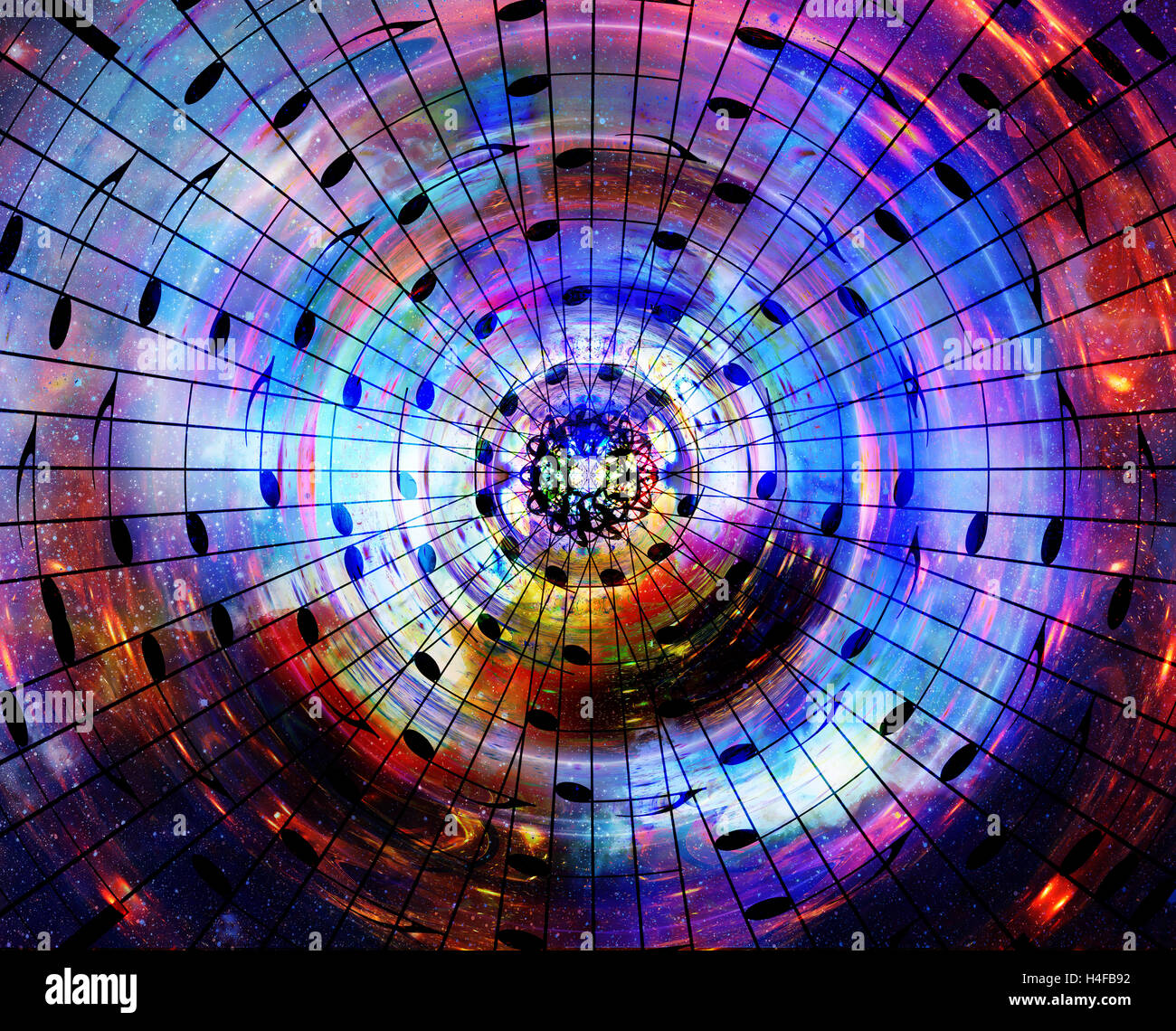 music notes in space with stars. abstract color background. Music ...