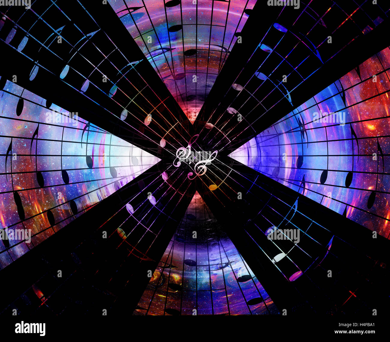 music notes in space with stars. abstract color background. Music ...