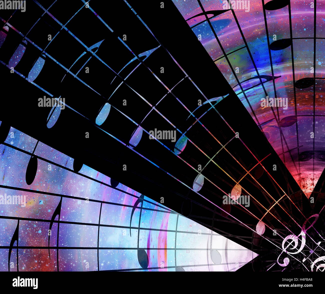 music notes in space with stars. abstract color background. Music ...