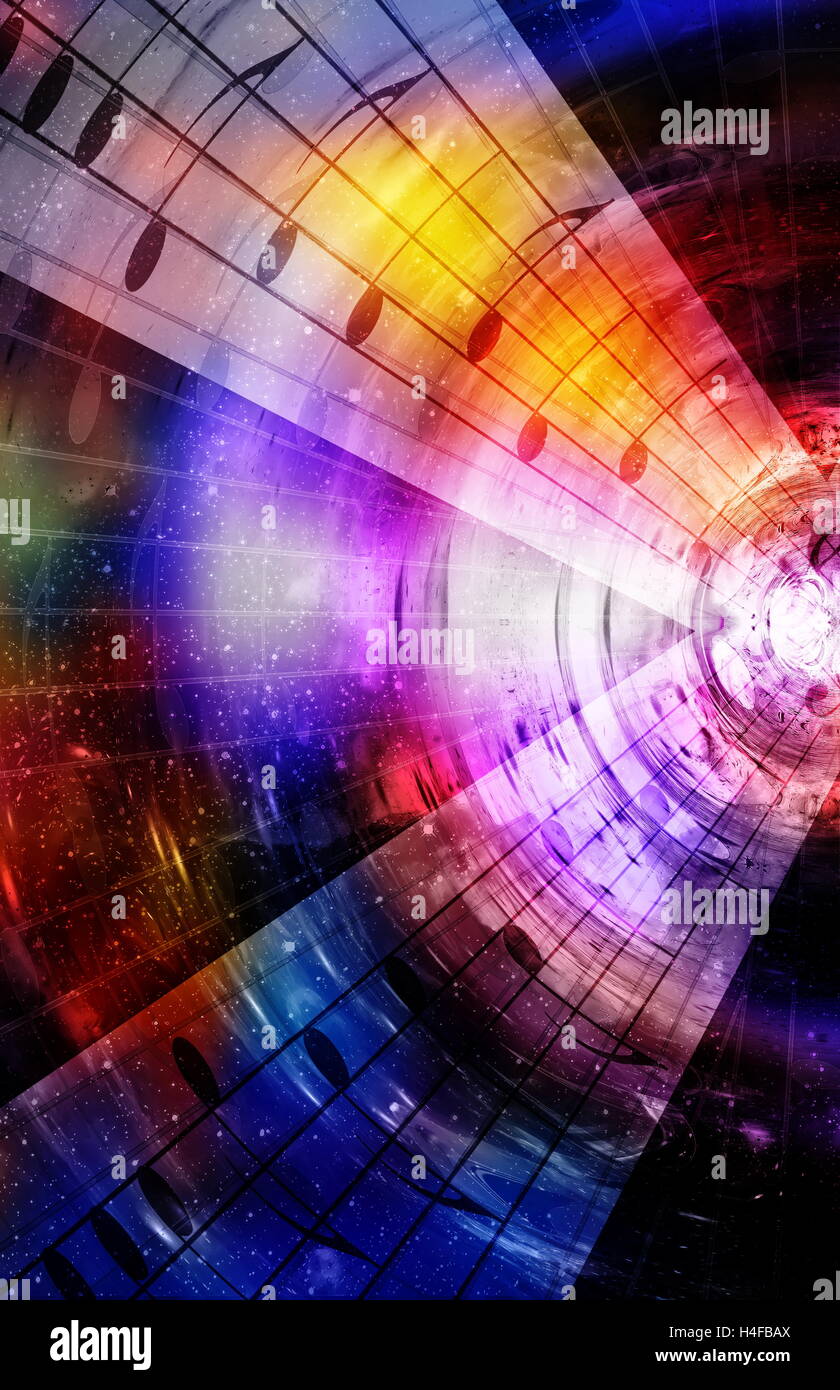 music notes in space with stars. abstract color background. Music ...