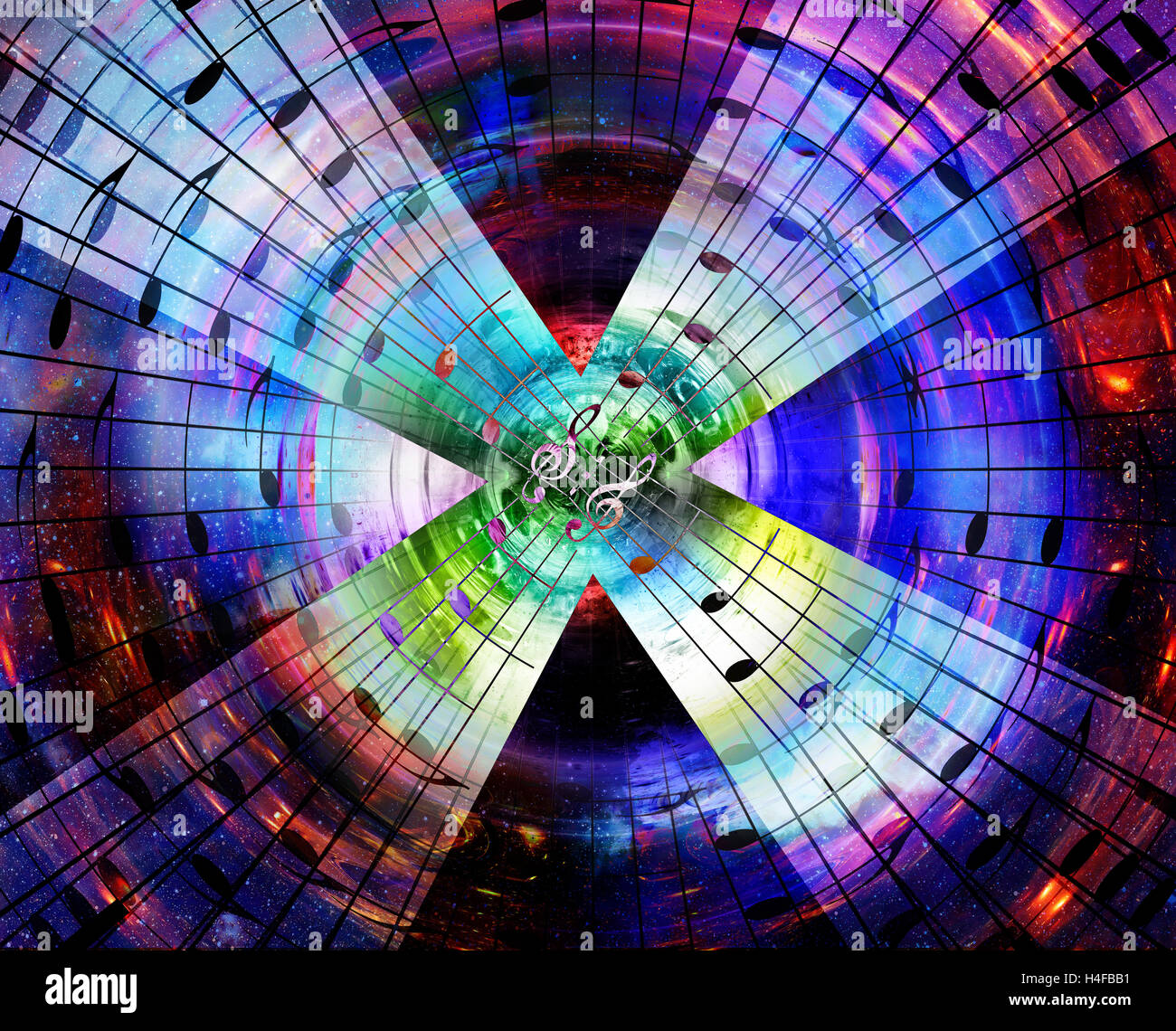 music notes in space with stars. abstract color background. Music ...