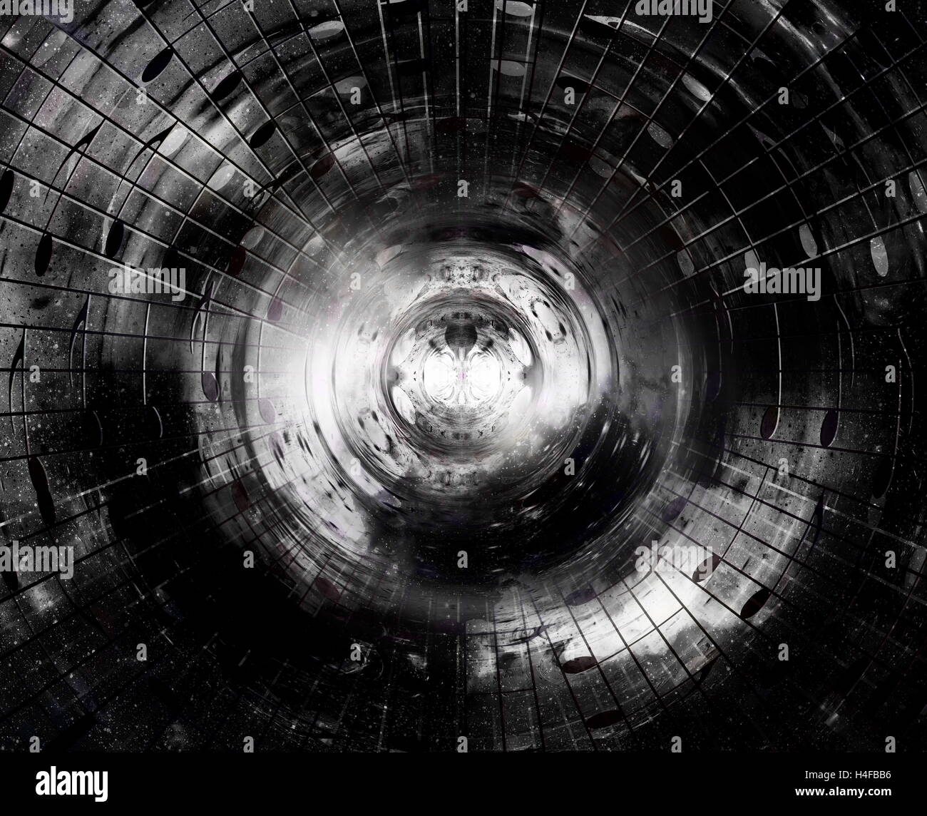 music notes in space with stars. Black and white. Music concept Stock ...