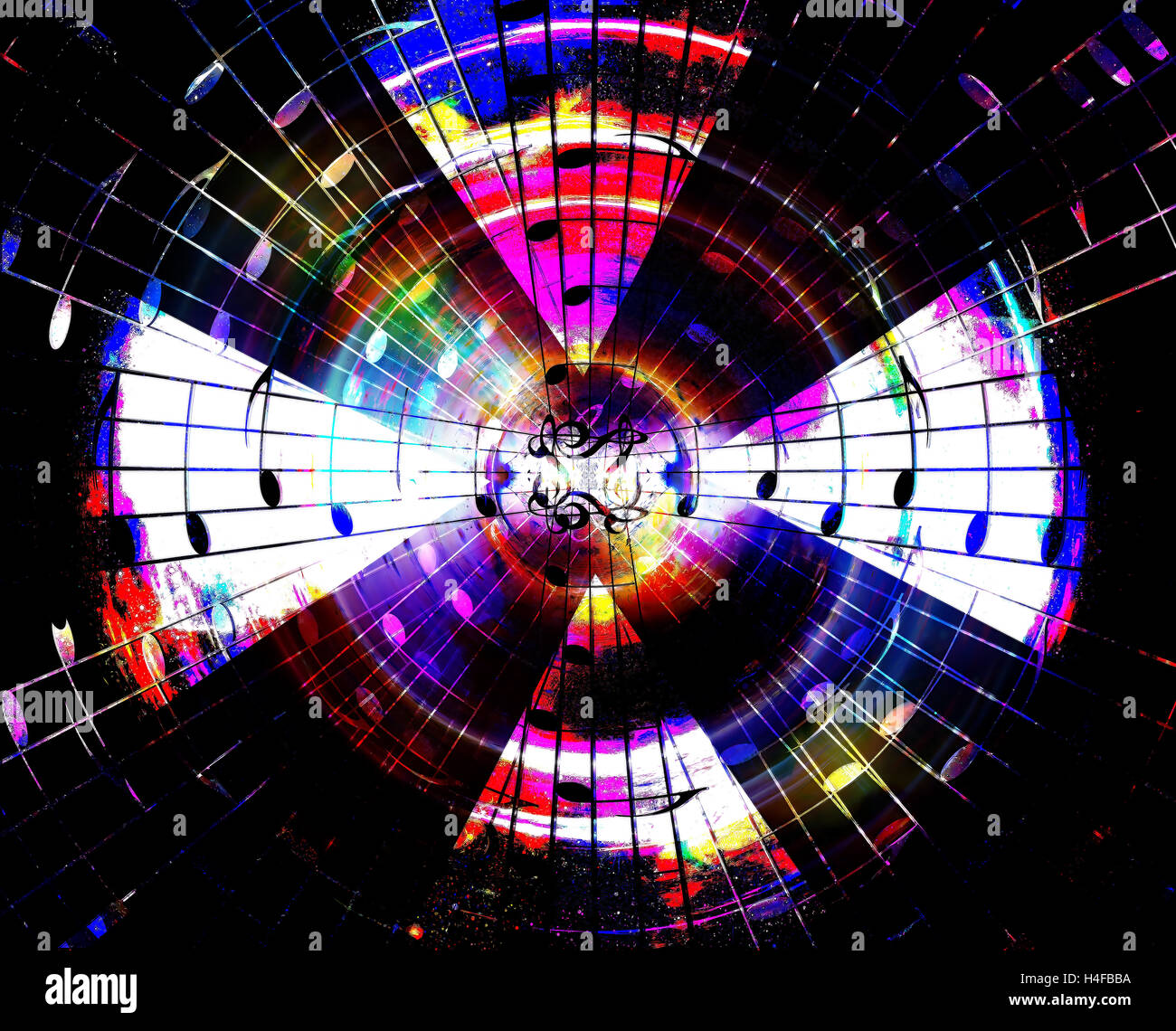 music notes in space with stars. abstract color background. Music ...