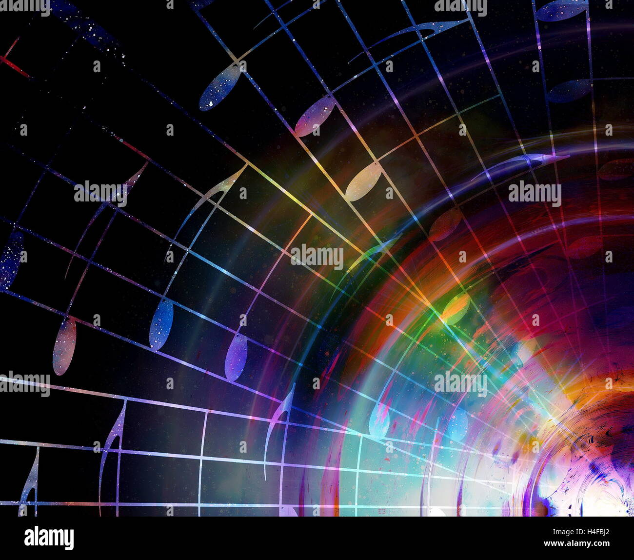 music notes in space with stars. abstract color background. Music ...