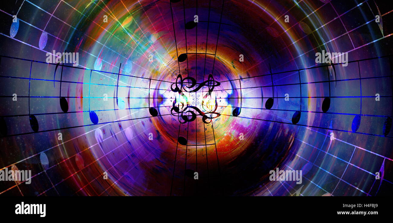 music notes in space with stars. abstract color background. Music ...