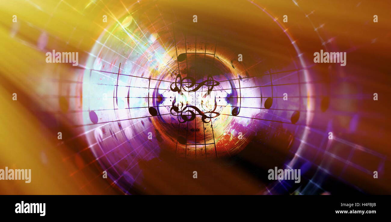 music notes in space with stars. abstract color background. Music ...