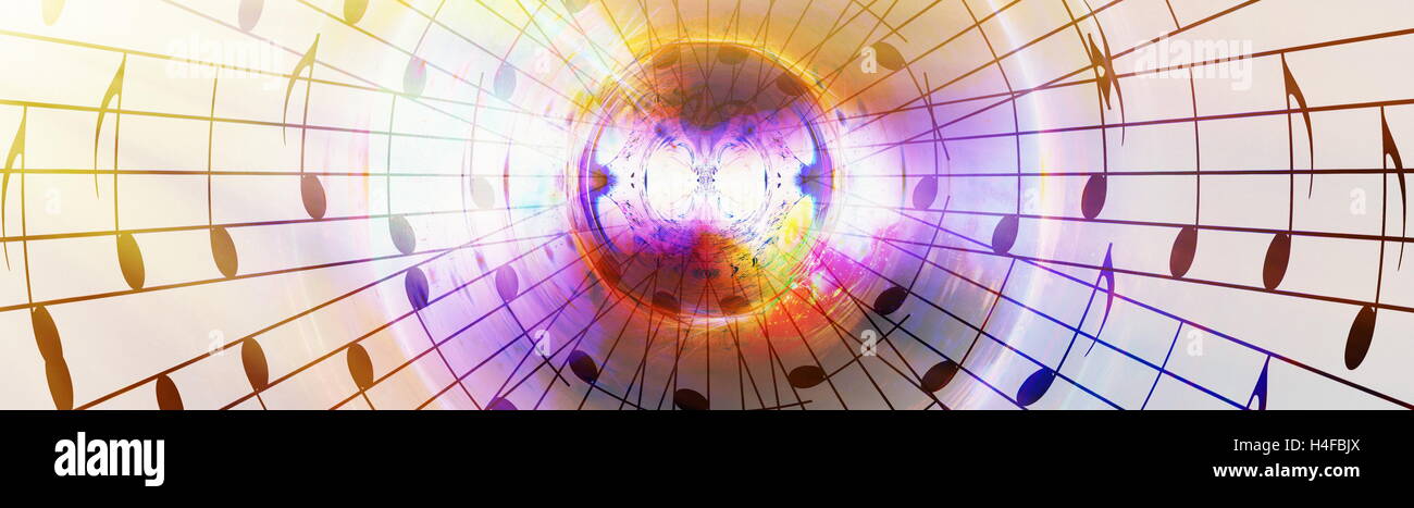 music notes in sun light and color background. Music concept Stock ...