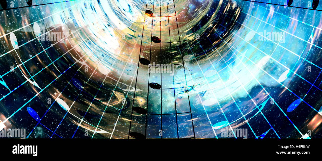 music notes in space with stars. abstract color background. Music ...