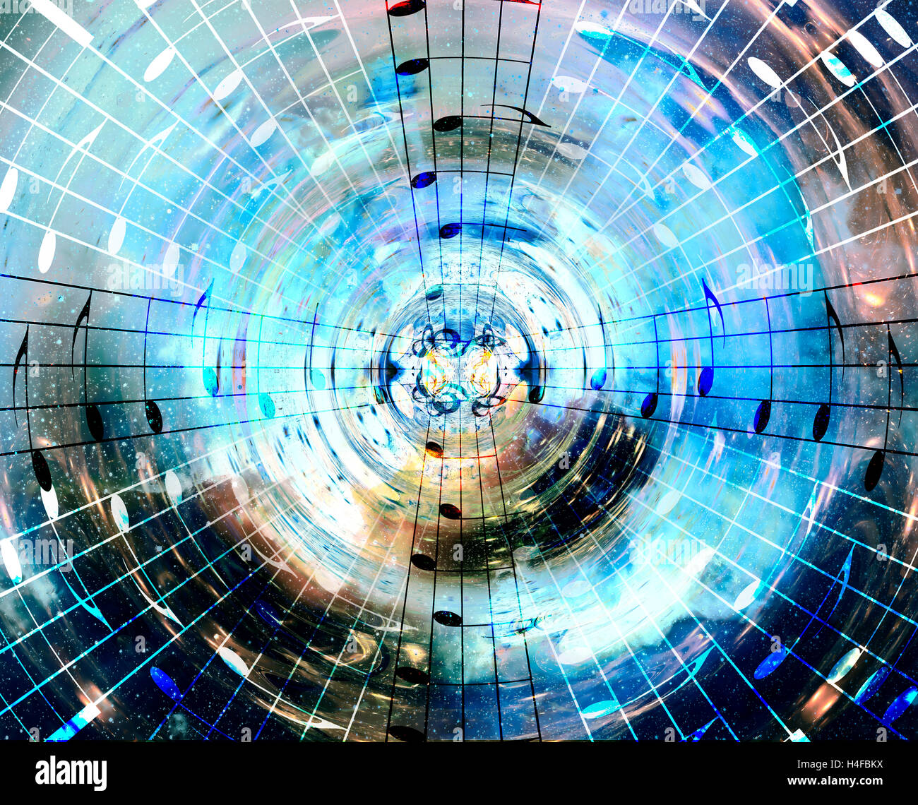 music notes in space with stars. abstract color background. Music ...