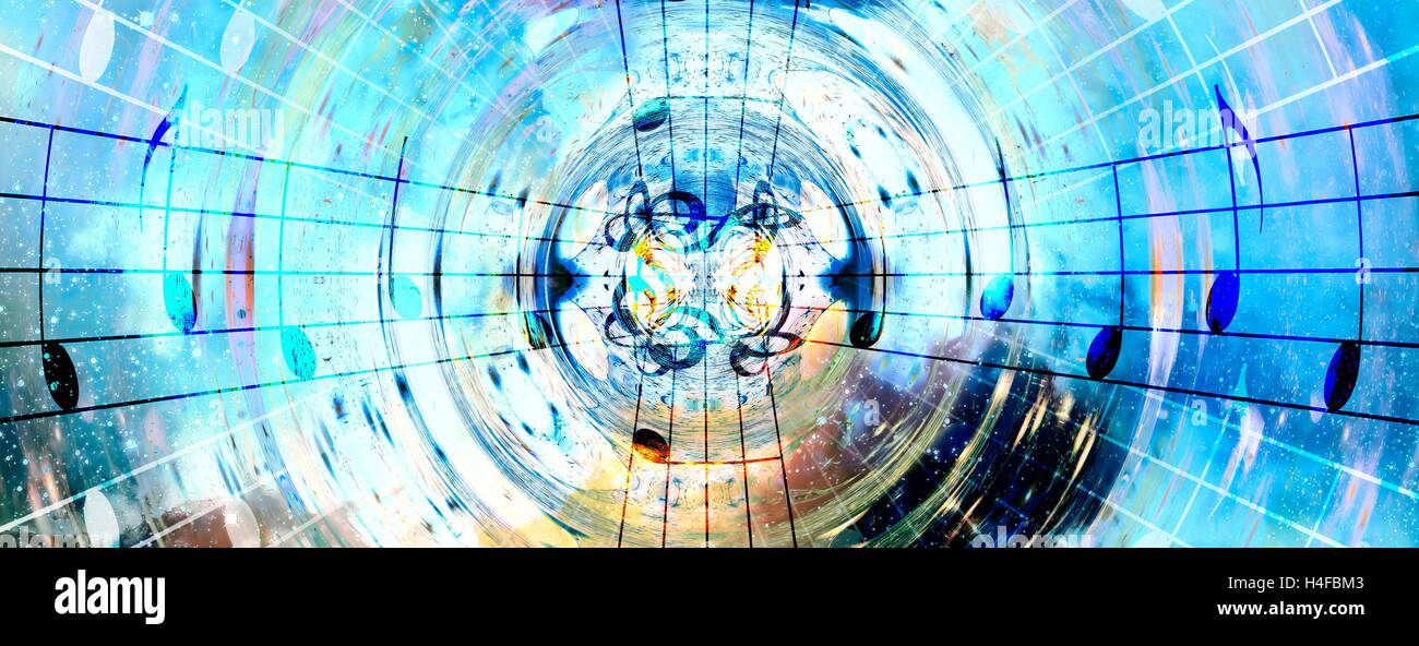 music notes in space with stars. abstract color background. Music ...