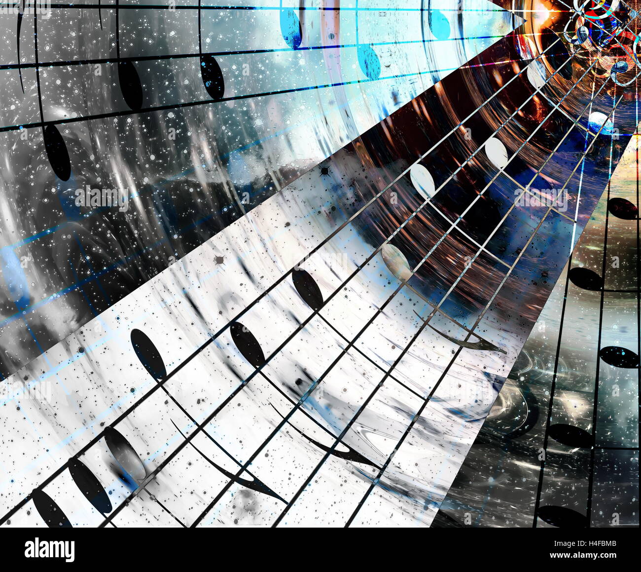 music notes in space with stars. abstract color background. Music ...