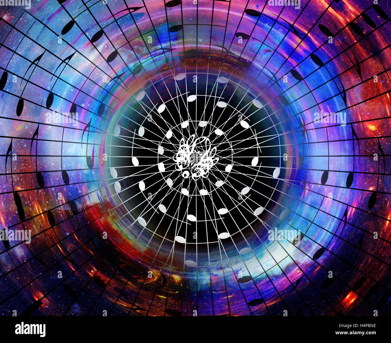 music notes in space with stars. abstract color background. Music ...