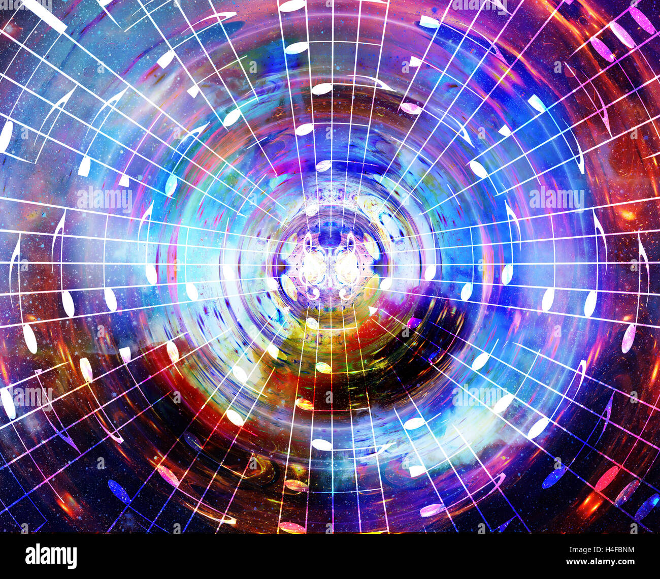 music notes in space with stars. abstract color background. Music ...