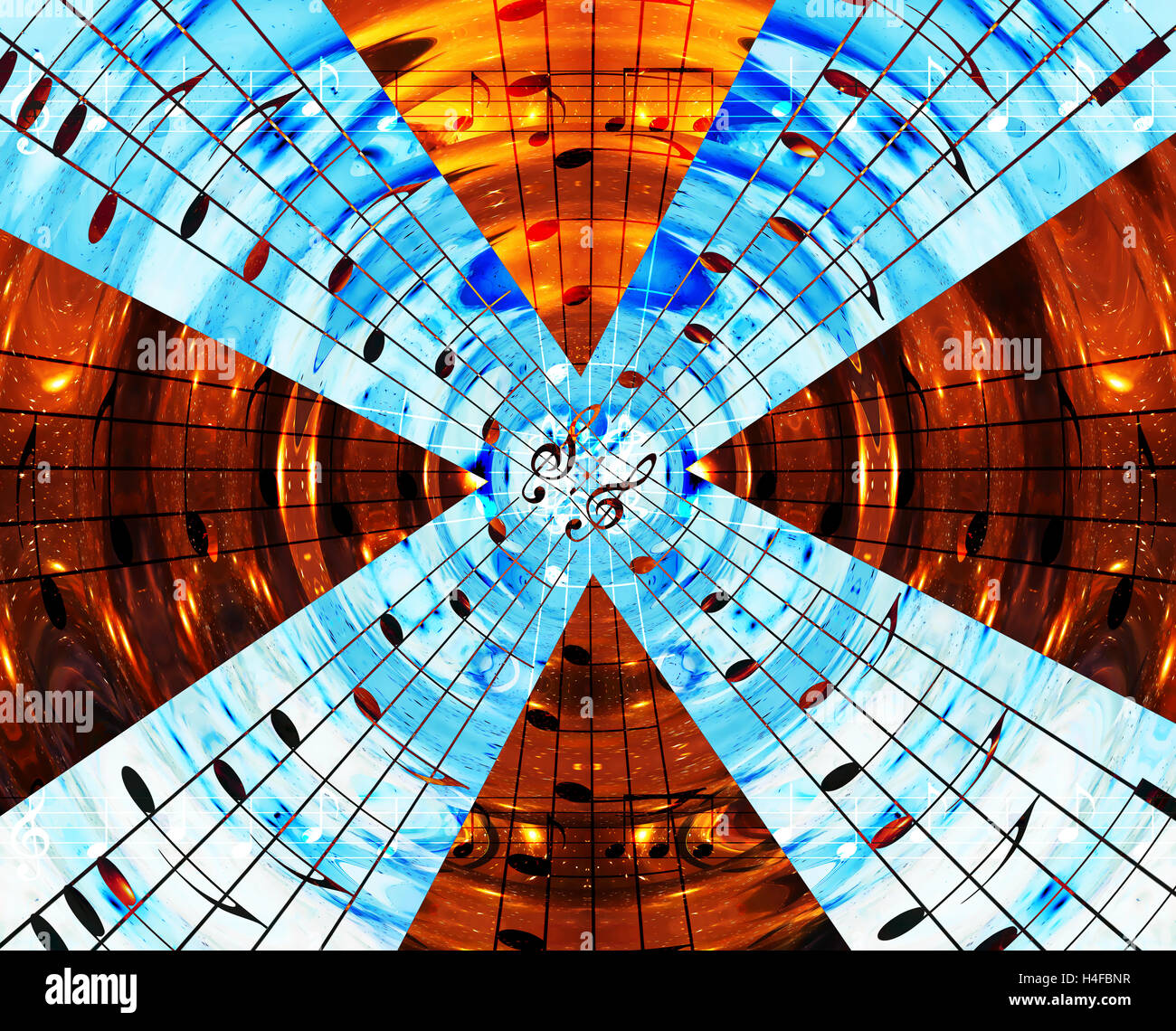 music notes in space with stars. abstract color background. Music ...