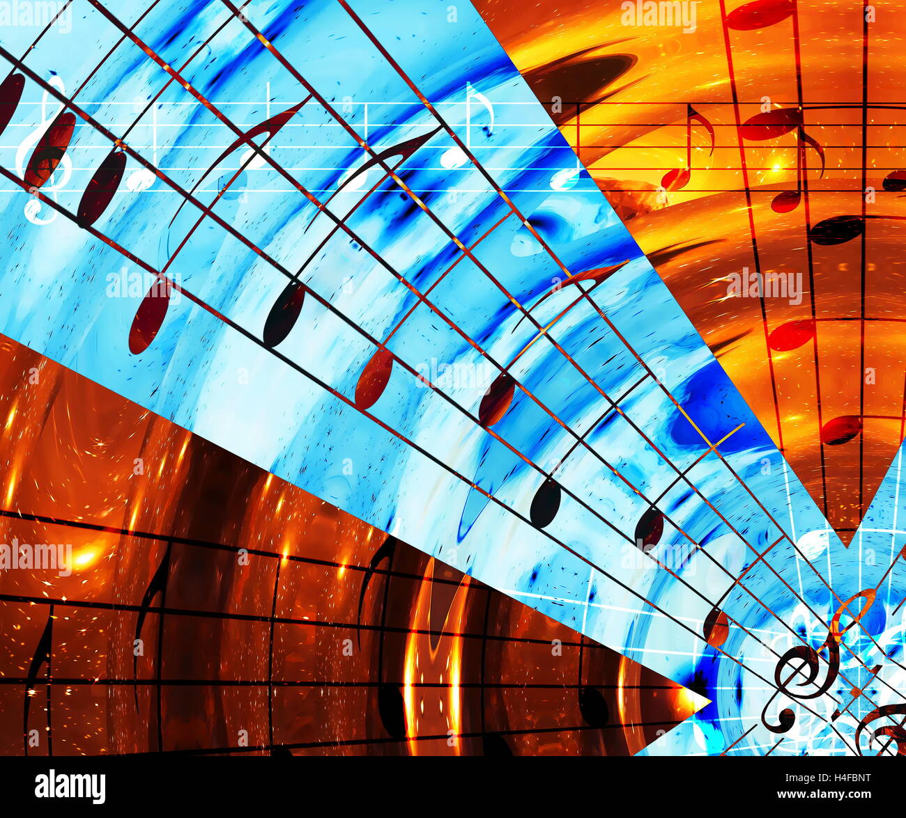 music notes in space with stars. abstract color background. Music ...