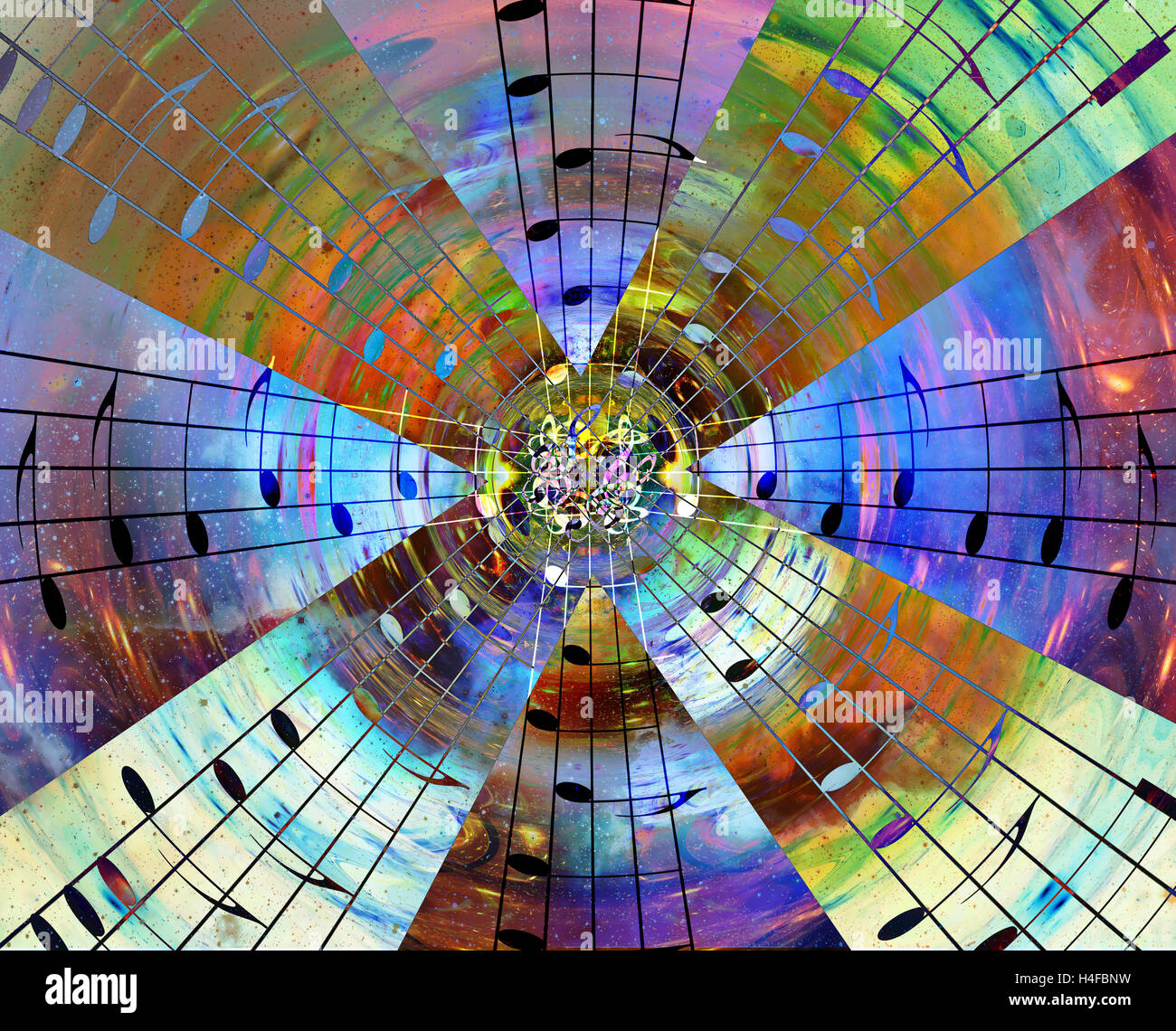 music notes in space with stars. abstract color background. Music ...