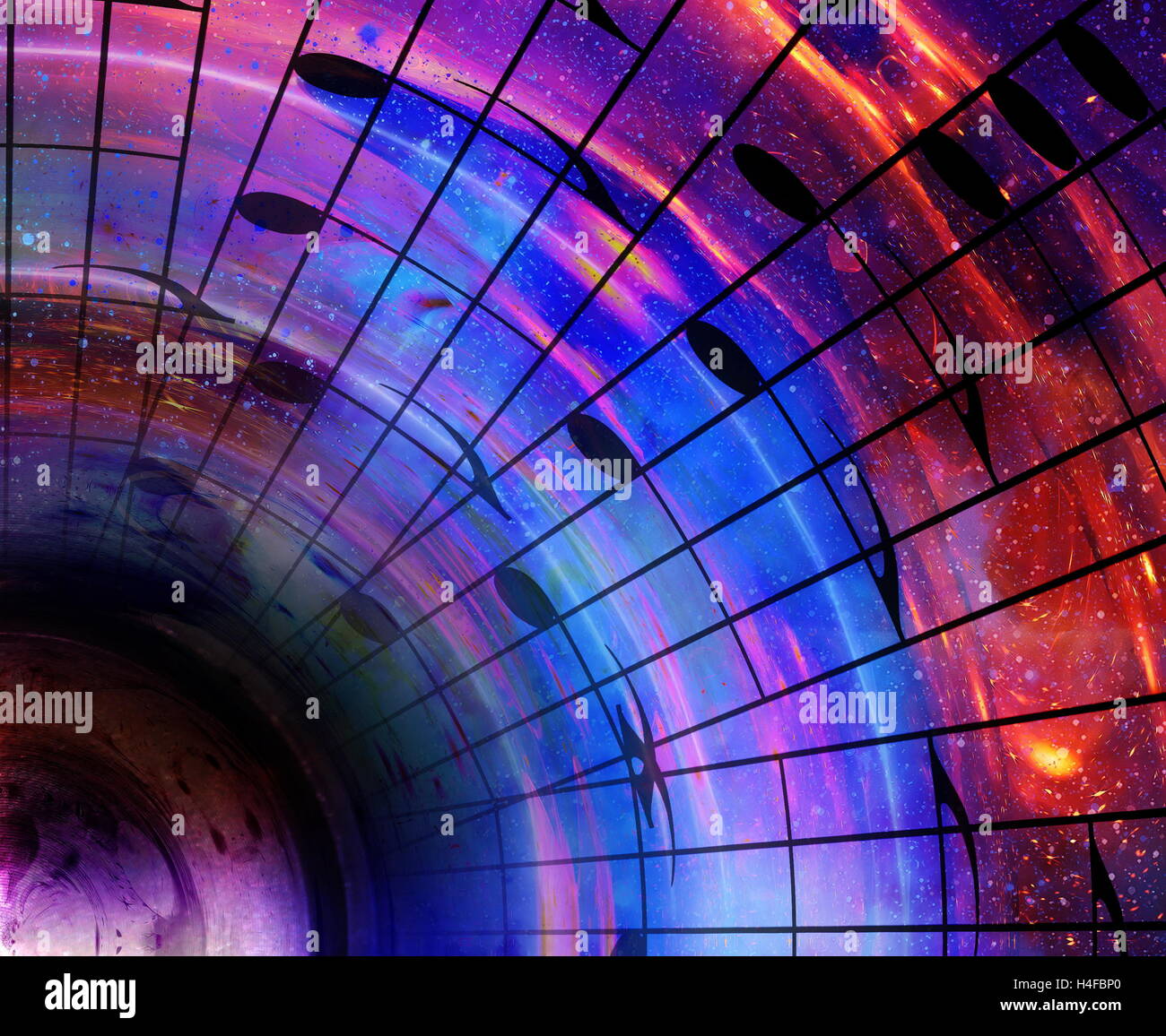 music notes in space with stars. abstract color background. Music ...