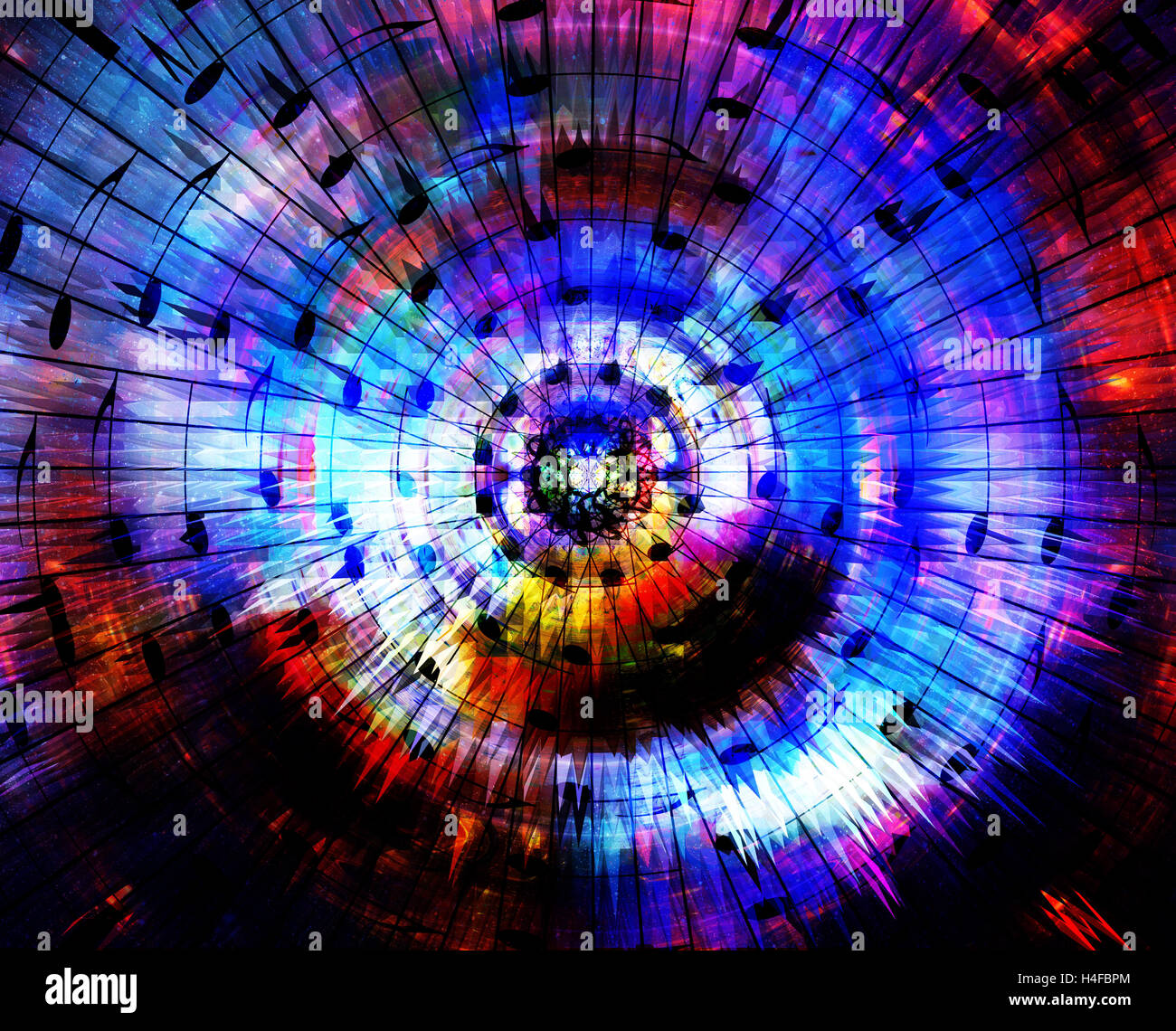 music notes in space with stars. graphical effect. Music concept Stock ...