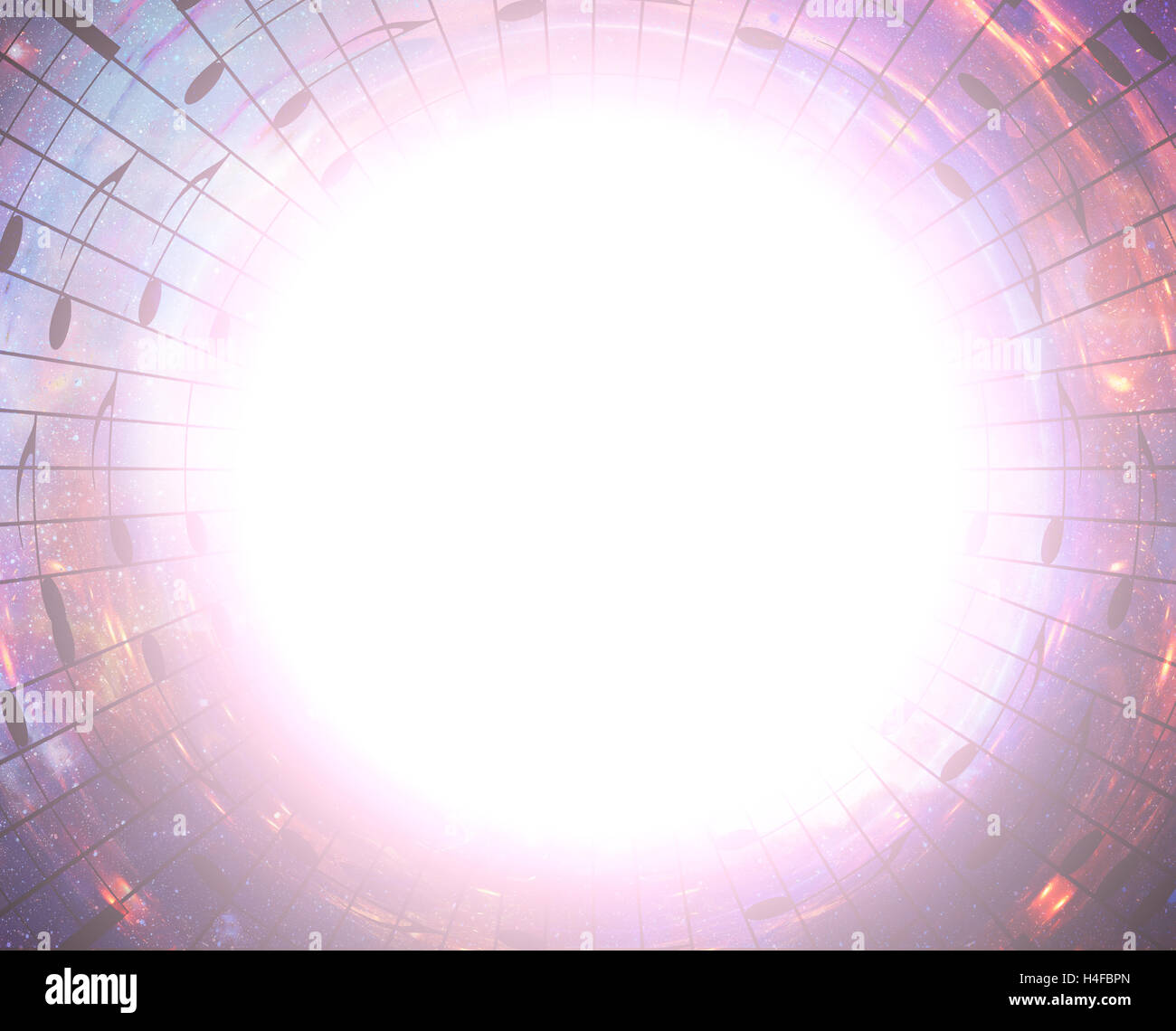 music notes in sun light and cosmic space background. Music concept ...