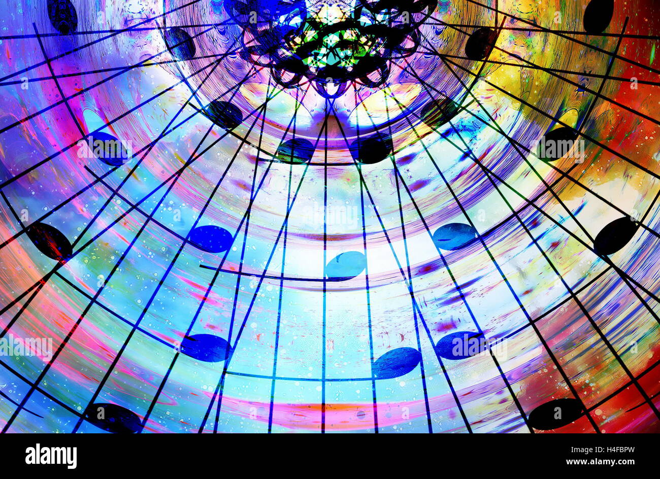 music notes in space with stars. abstract color background. Music ...