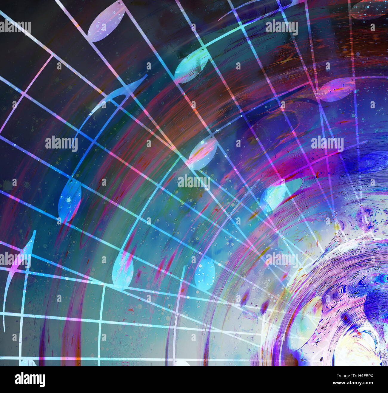 music notes in space with stars. abstract color background. Musi Stock ...